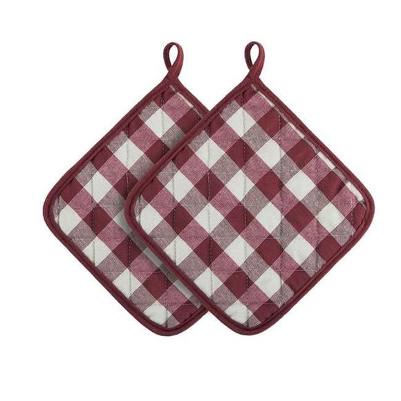 Desorden | Kitchen | 8 X 8 In Buffalo Check Pot Holders44 Burgundy ...